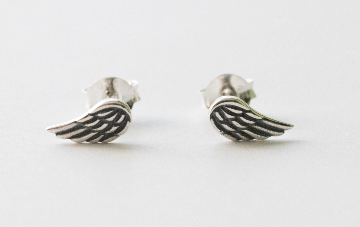 925 Sterling Silver Mini Angel Wing Post Earrings ( 1 pair ...